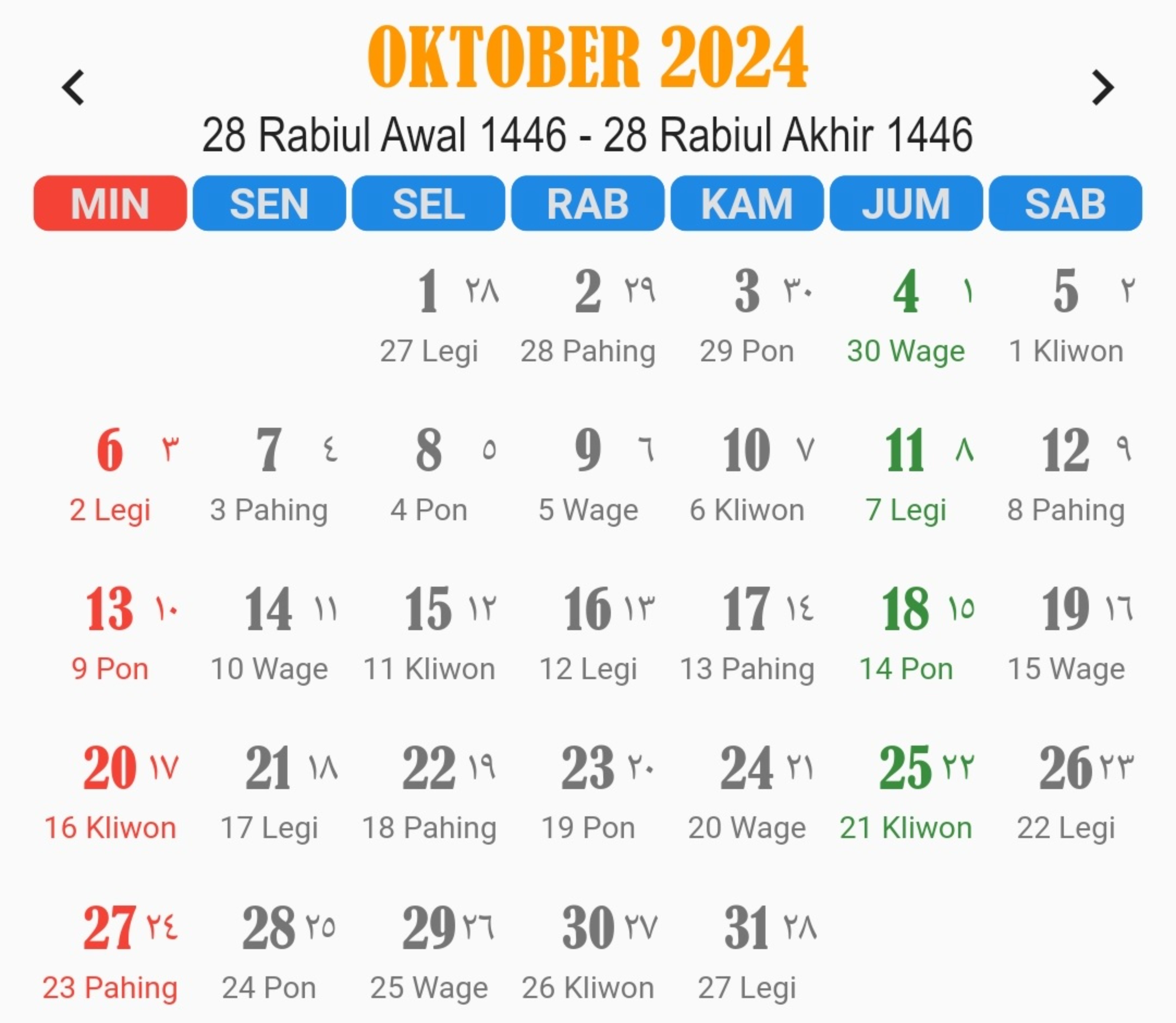Kalender Jawa Oktober 2024 Lengkap dengan Weton yang Masih Diyakini - Varia Katadata.co.id