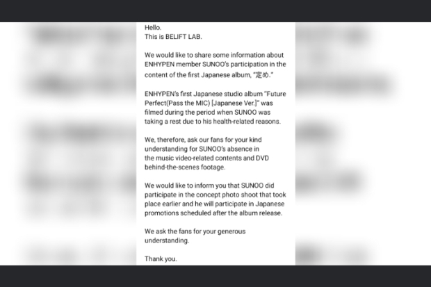 BELIFT LAB Dikecam Usai Umumkan Sunoo ENHYPEN Tak Muncul di MV Jepang ...