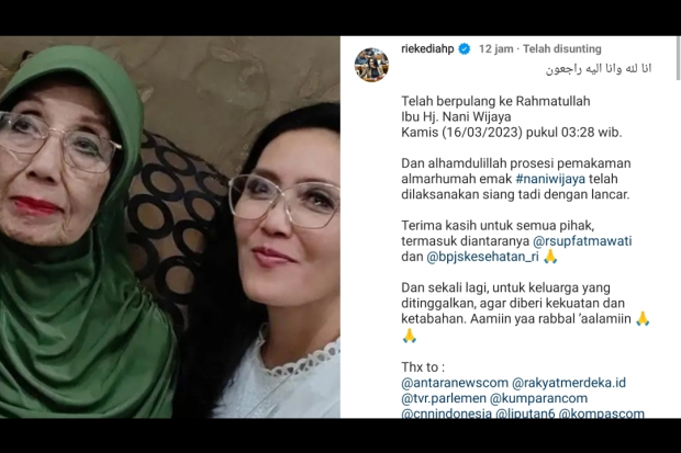 Tangis Rieke Diah Pitaloka Tak Bisa Hadiri Pemakaman Nani Wijaya - Hits ...