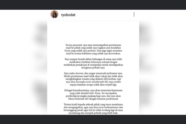 Akui Lakukan Kekerasan Seksual, Ryo Bodat Dinonaktifkan dari .Feast ...